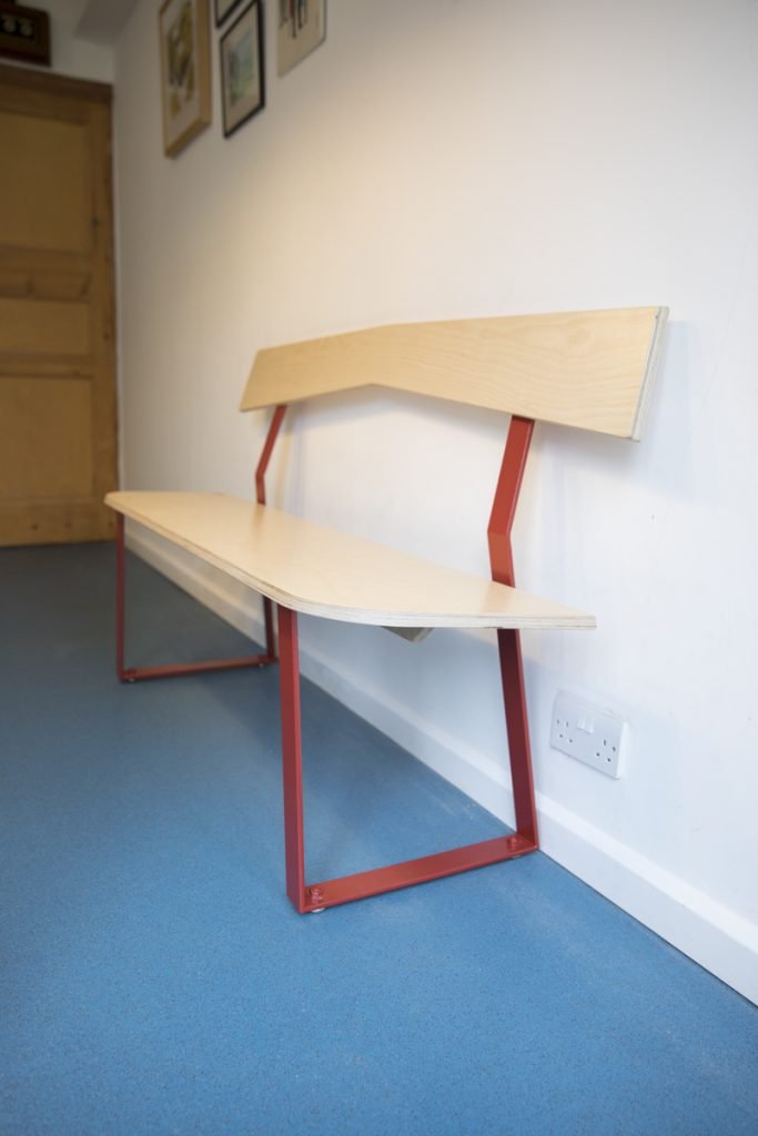 bench in birch ply and painted steel - Germain